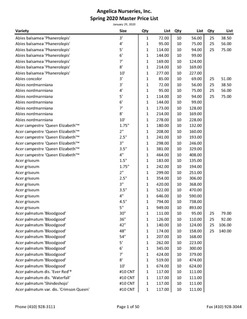 Fall-2020-Master-Price-List - Angelica Nurseries, Inc.